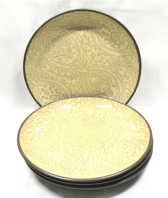 222 Fifth Chandi Vanilla Stoneware Salad Plates x4 Stylized Leaves ...