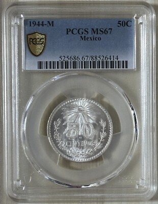 Mexico 1944 - M 50 Centavos Silver Coin ChBU Uncirculated Unc PCGS MS ...