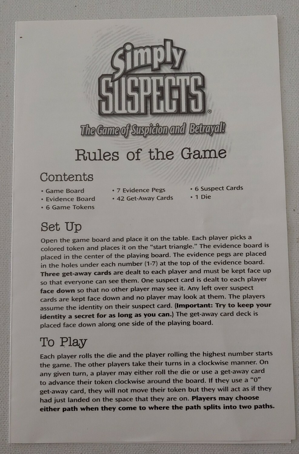 Simply Suspects Board Game - The Game Of Suspicion & Betrayal | eBay