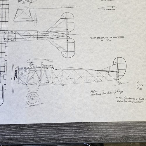 Vintage German Fighter Aircraft Blueprint Drawing Fokker D.VII Lee Wolf ...