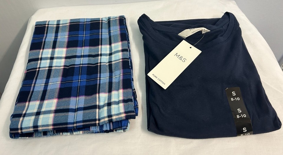 BRAND NEW LADIES M&S NAVY BLUE PYJAMA SET, SET OF 2, SIZE S/8-10 - CG ...