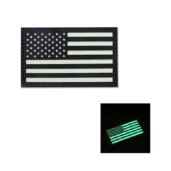 CHOOSE STYLE Glow in the Dark American Flag 3-3/16" x 2" PVC Hook and ...