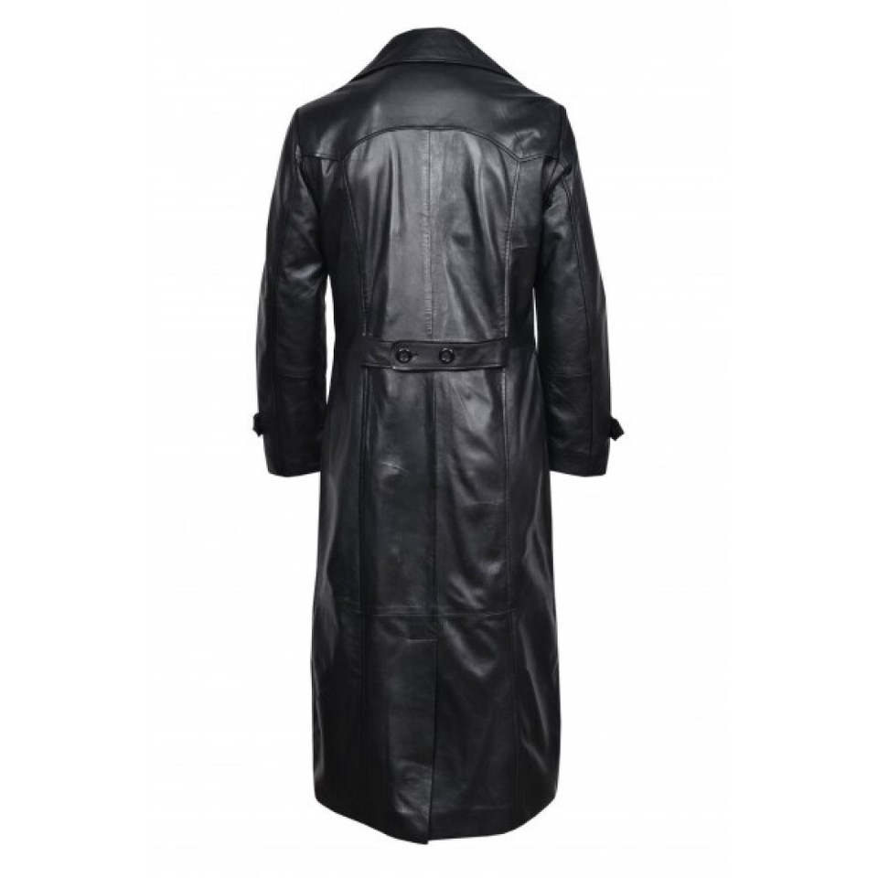 Men's German WW2 Classic Officer Black Real Sheepskin Leather Trench ...