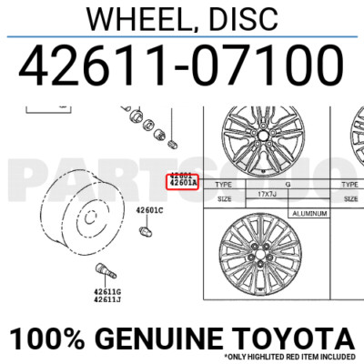 4261107100 Genuine Toyota WHEEL, DISC 42611-07100 | eBay