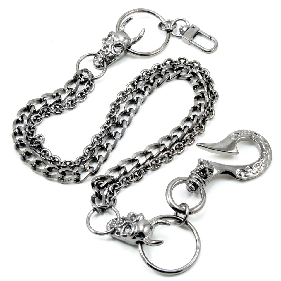 DK 2 Line Skull Basic Biker Trucker Key Jean Wallet Chain BLK&SLV CS101 ...