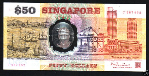 SINGAPORE 50 DOLLARS P-31 1990 1st COMMEMORATIVE POLYMER MONEY BILL ...
