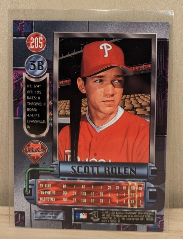 1997 Skybox METAL UNIVERSE #205 Scott Rolen ROOKIE CARD RC ETCHED FOIL ...