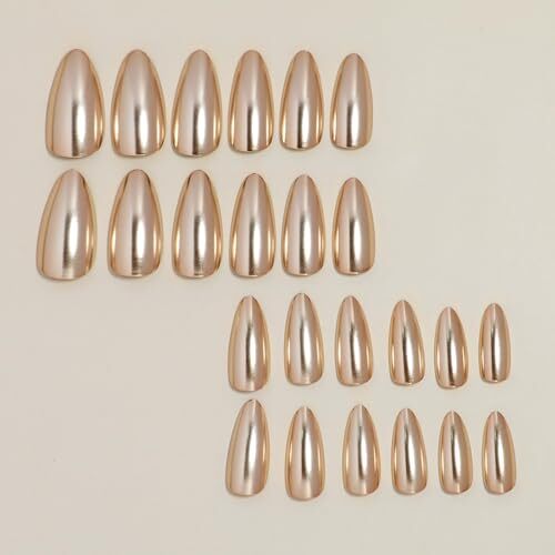 Matte Gold Chrome Press on Nails Almond Medium Fake Nails 06.matte gold ...