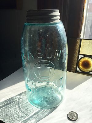 Rare Antique Fruit Jar Emb.Mason's Keystone In Circle 1858 Sky Blue 1 ...