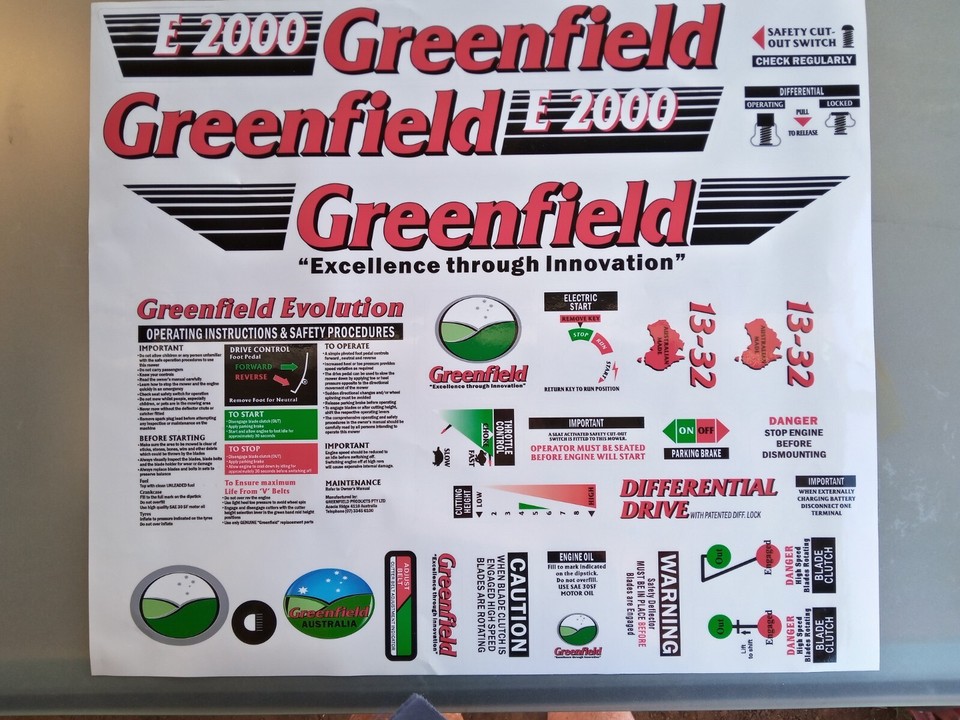 Greenfield mower Decals, Stickers set. E2000 | eBay Australia