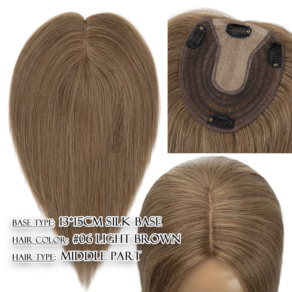 Real Remy Human Hair Toppers Toupee Extensions Clip in Top Middle Part ...