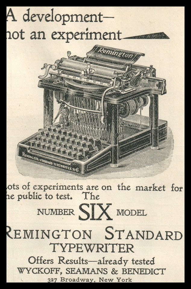 1896 Remington Standard Typewriter Engraved Ad Wyckoff Seamans Benedict ...
