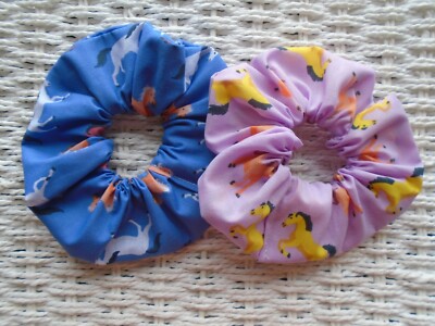 x2 Horse Hair Scrunchies Scrunchie Scrunchy Purple Blue Horses Pony Tie ...