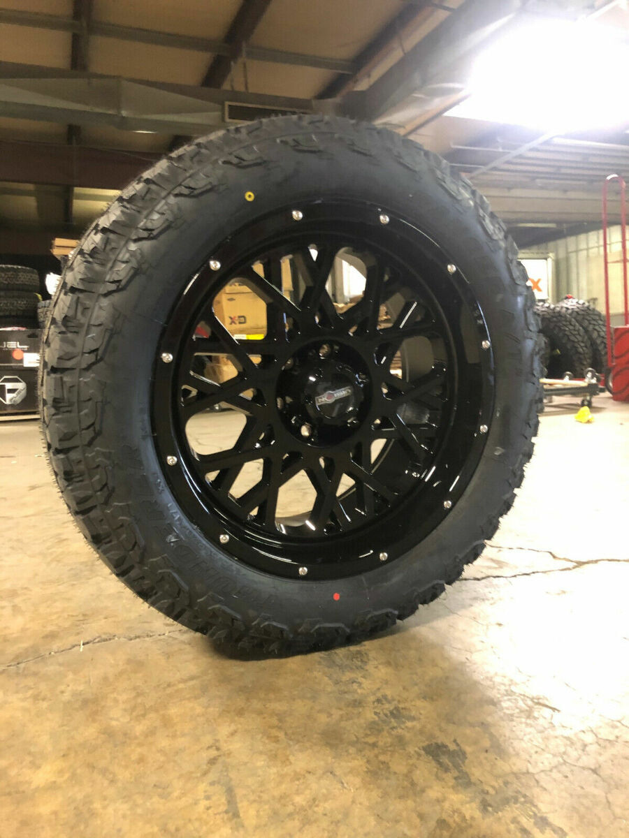 20x9 Vision Rocker Gloss Black Wheels 32" AT Tires 6x5.5 2019 Dodge Ram ...