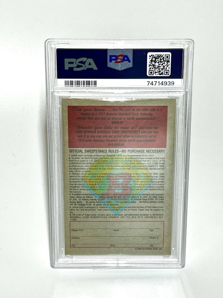 1989 Bowman Inserts Whitey Ford 1951 Reprint Yankees PSA 10 | eBay