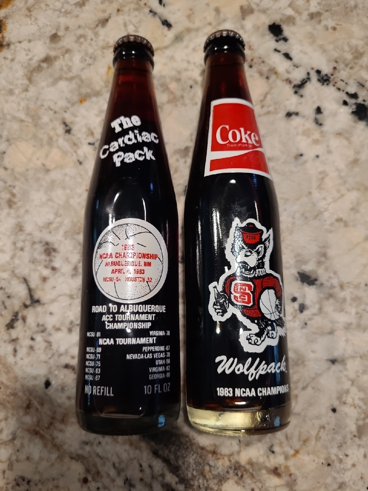 2 Vintage CoKE Bottles 1983 Wolfpack NCAA CHAMPIONSHIP BASKETBALL 10 OZ ...