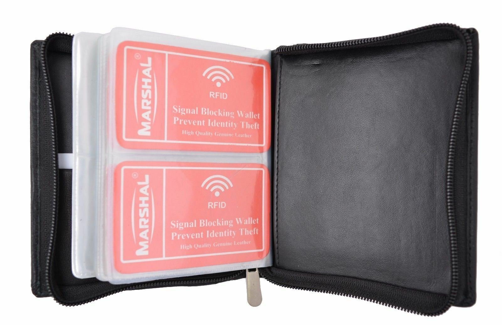 RFID Blocking Soft Genuine Leather Zip-Around Credit Card Holder Wallet ...