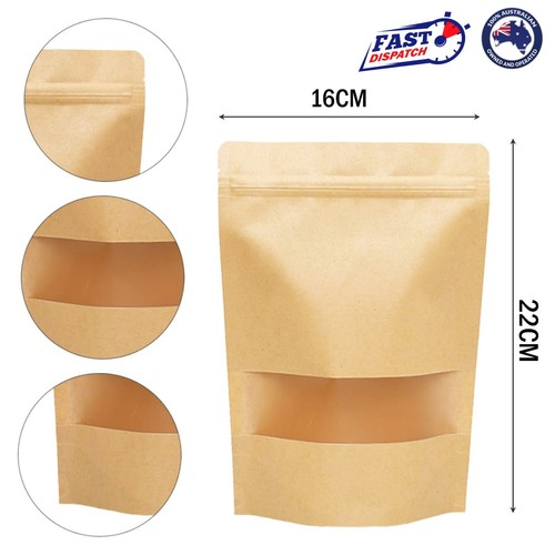 6x Kraft Brown Zip Lock Bag Window Lolly Coffee Bean Bags Grains ...
