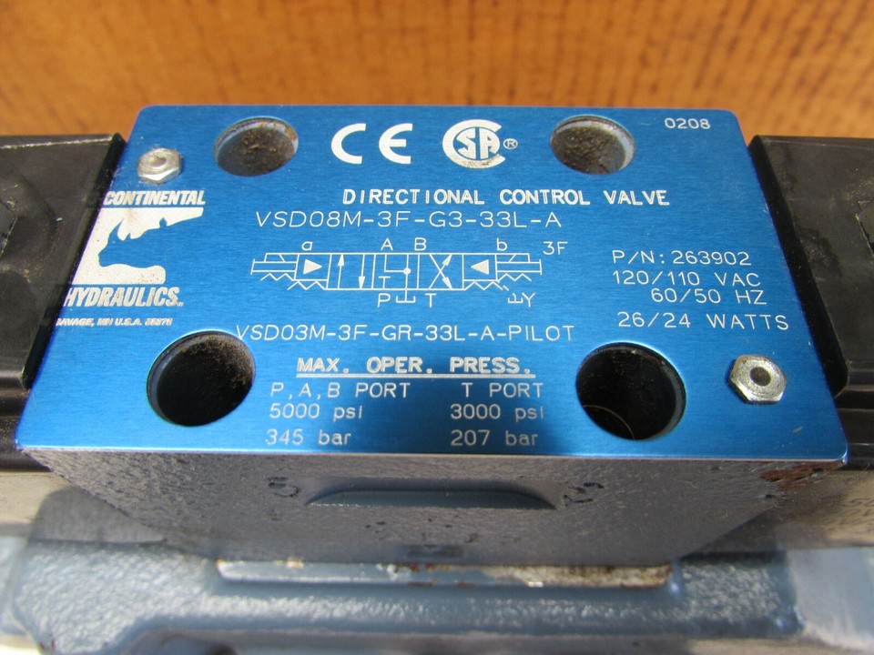 CONTINENTAL HYDRAULICS VSD08M-3F-G3-33L-A , DIRECTIONAL VALVE, NEW ...
