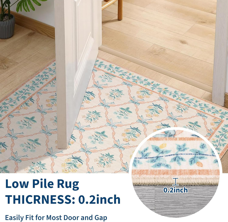 Chic Pink Floral 8x10 Washable Area Rug for Living Room, Bedroom ...