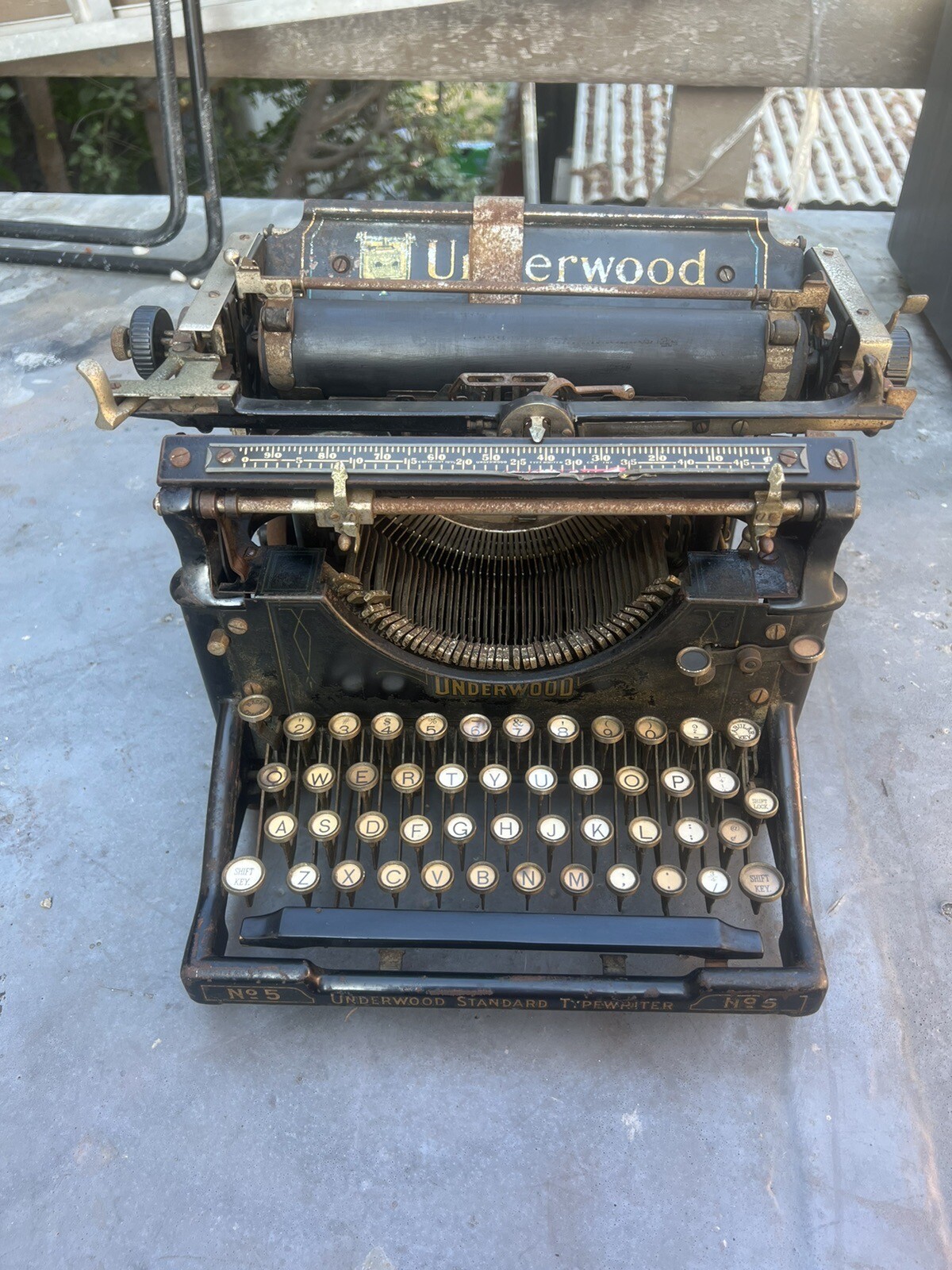 ANTIQUE UNDERWOOD NO 5 BLACK STANDARD TYPEWRITER 1919 For Parts No ...