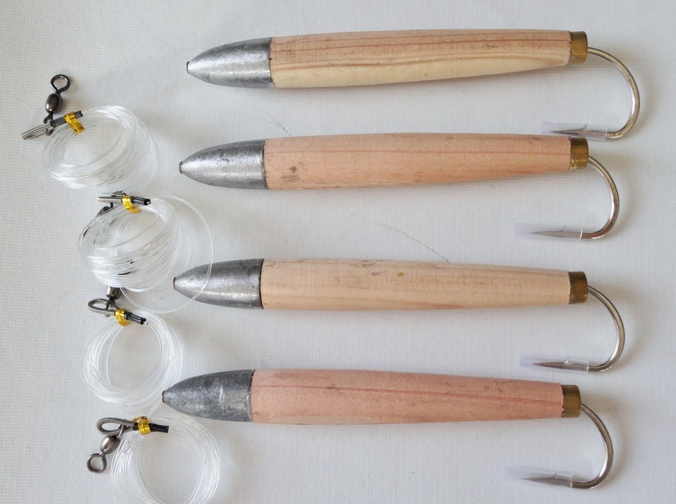 4" Rigged Cedar Plugs Natural Tuna Trolling Fishing Lures - Select qty ...