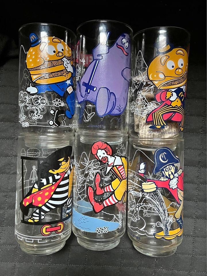 70S Vintage McDonalds Collector Glassware set 6 pcs Ronald Grimace ...