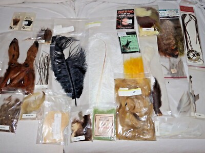 Lot FLY TYING Materials: Ostrich, Hare, Maribou, Deer, Turkey, Beaver ...
