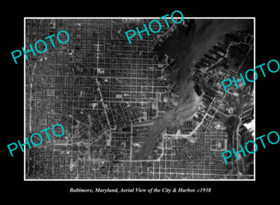 OLD LARGE HISTORIC PHOTO BALTIMORE MARYLAND, AERIAL VIEW CITY & HARBOUR ...