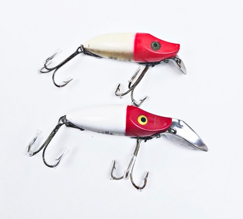 2 Early Heddon 9110 & D9110 River Runt Spook Lures Red & White Flap Rig ...