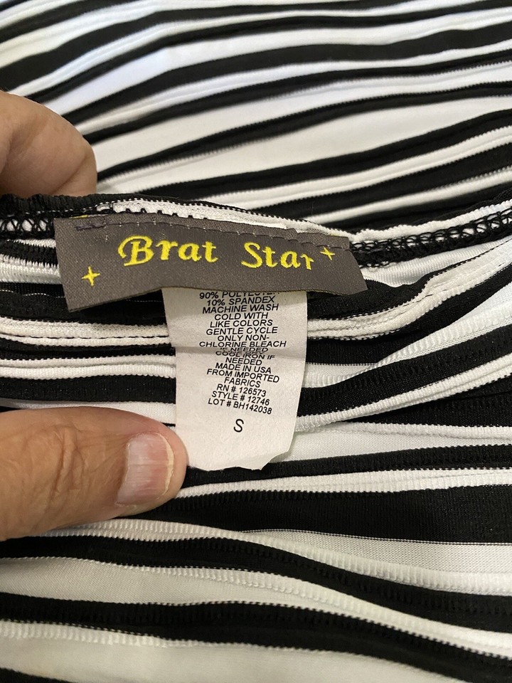 Brat Star Women Bodycon Dress Stretchy Fabric Black White Strips Size ...