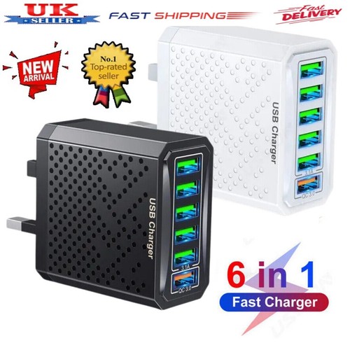 6 Multi-Port Fast Quick Charge Plug Adapter Phones USB Hub MainsCharger ...