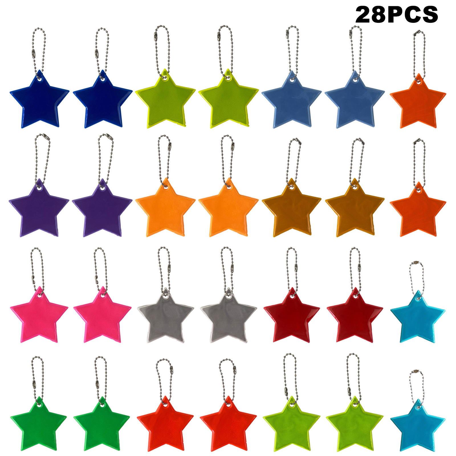 28pcs/set High Visibility With Chain PVC Safety Reflector Pendant Star ...