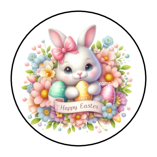 30 HAPPY EASTER BUNNY ENVELOPE SEALS STICKERS LABELS TAGS 1.5" ROUND ...