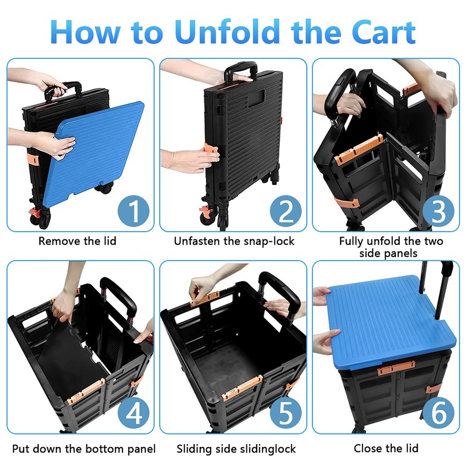 FELICON SELORSS Foldable Utility Cart Folding Portable Rolling Crate ...