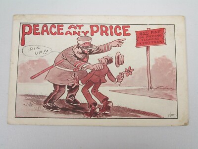 J711 Postcard comic Peace at any price man being roughed up by ...