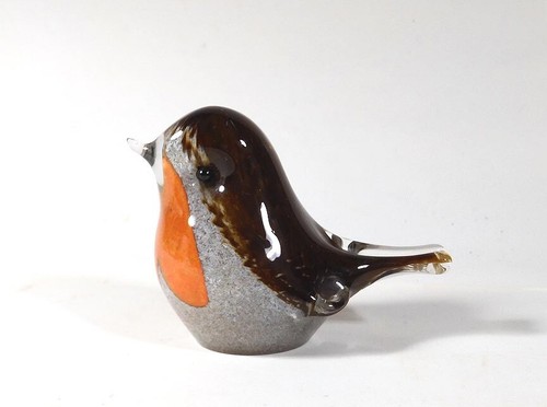 Paul Miller Signed Hand Blown Glass Robin Bird Paperweight Langham ...