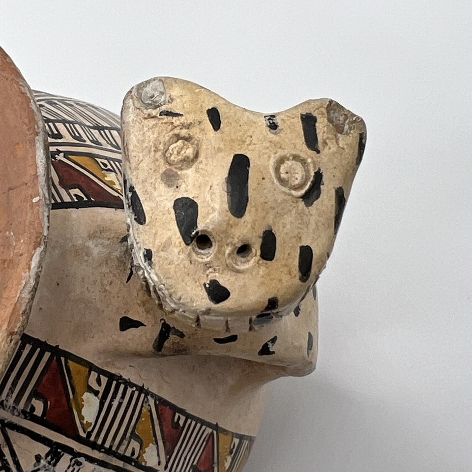 🐆VINTAGE Mid Century Peruvian Clay Pot w/ Jaguar Handles Incan Hand ...