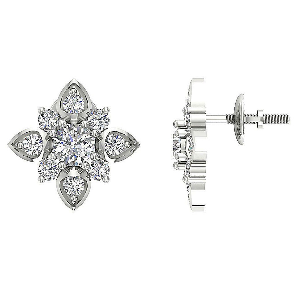 Flower Cluster Studs Earring Round Diamond I1 G 1.45 Ct White Yellow ...