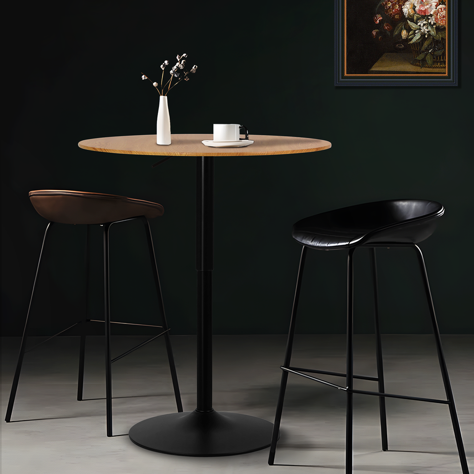 Adjustable Counter Height Bar Table Wood Round Tabletop Chrome Base Pub ...