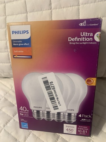 Philips Ultra Definition 40w 5w LED 4 Pk 450 Lumens Soft White Dimmable ...