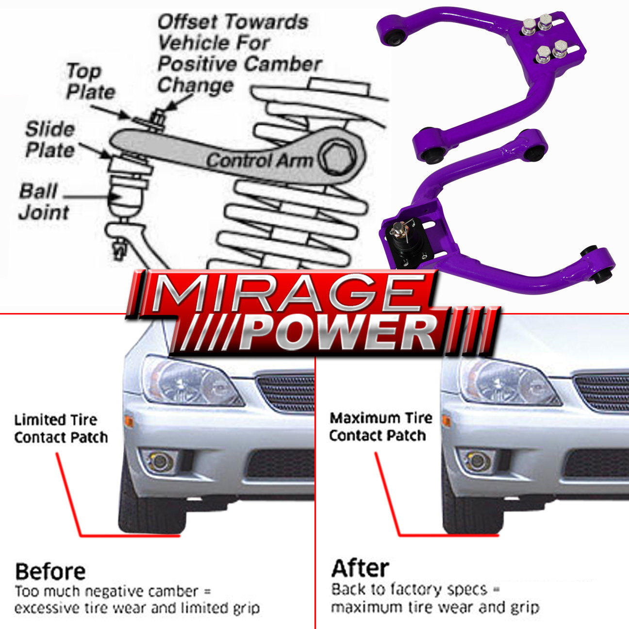 For 01-05 IS300 RS200 Front Adjustable Steel Control A-Arm Set Camber ...