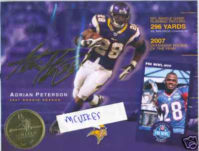 Adrian Peterson Minnesota Vikings 296 Rushing Yards Record Certificate ...