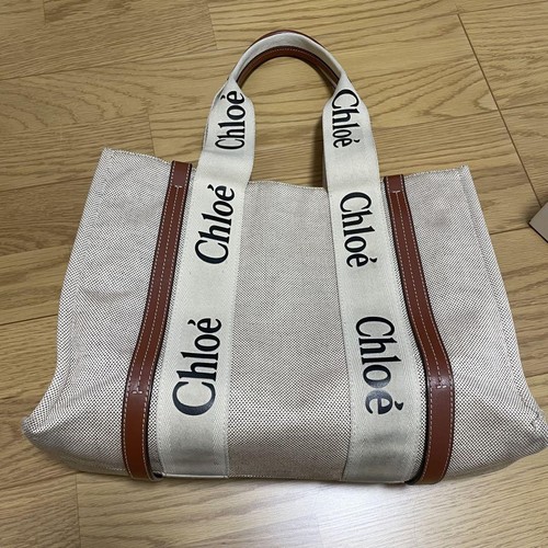 Chloe Handbag Woody medium Canvas Beige Designer Authentic w/box | eBay