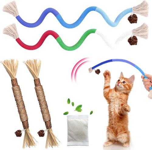 4 Pcs Chew Rope & Silvervine Cat Toys - Boredom Buster, Teeth Cleaning ...