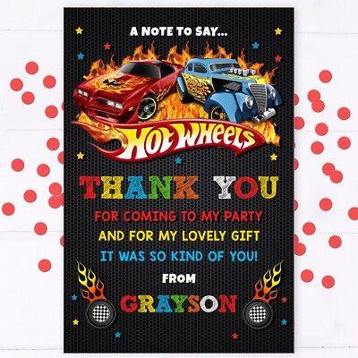 Personalised Hot Wheels Thank You Cards, Hotwheels, Cars, Birthday ...