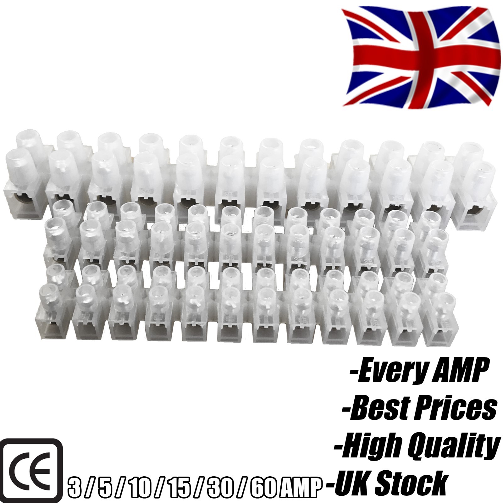 12 WAY CONNECTOR STRIP CHOC BLOCK TERMINAL 3 5 10 15 30 60 AMP ...