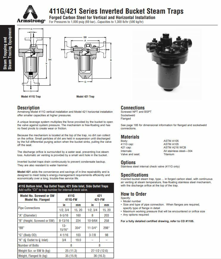 ARMSTRONG Model 411G | 3/4" Inverted Bucket Steam Trap | Socket Weld ...