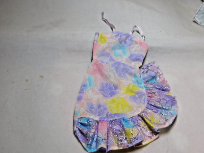 BARBIE DOLL PURPLE TAG PASTEL FLOWER PATTERN SHORTY DRESS SIDE RUFFLE ...