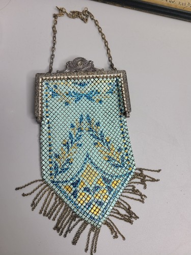 Mandalian enamel mesh purse bag 1920's Flapper Art Deco Floral Silver ...